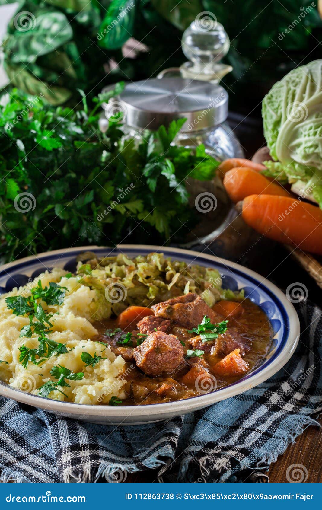 Traditional Irish Stew Served with Potatoes and Cabbage Stock Photo ...
