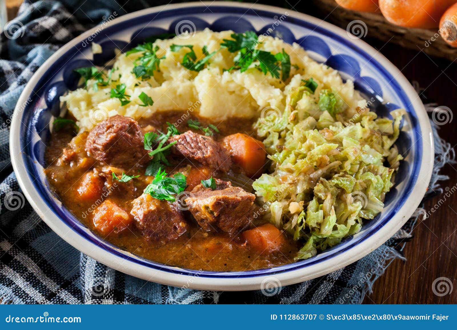 Traditional Irish Stew Served with Potatoes and Cabbage Stock Image ...