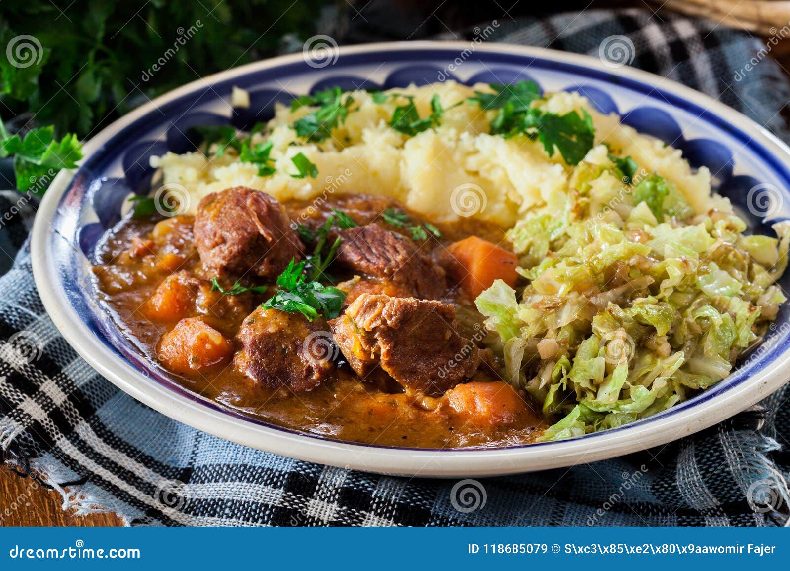 Traditional Irish Stew Served with Potatoes and Cabbage Stock Image ...