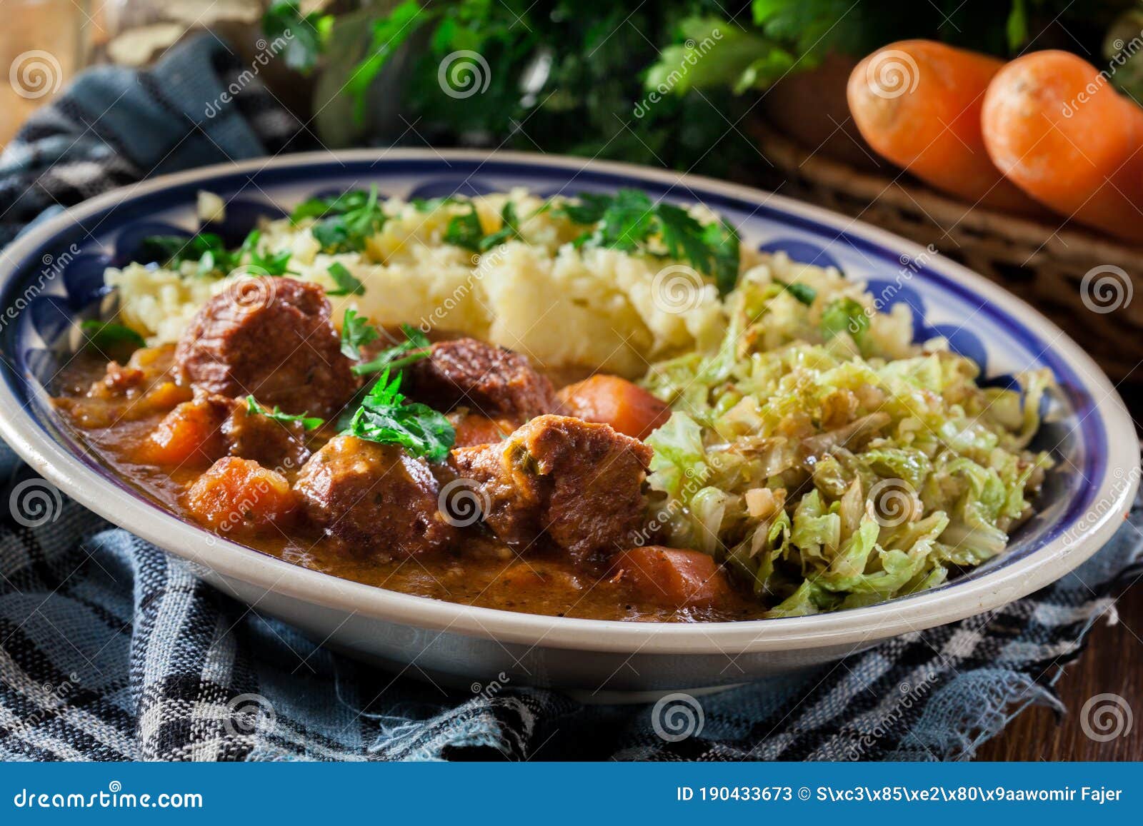 Traditional Irish Stew Served with Potatoes and Cabbage Stock Image ...