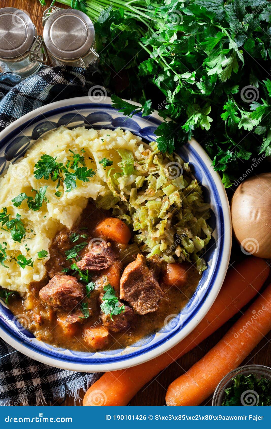 Traditional Irish Stew Served with Potatoes and Cabbage Stock Photo ...
