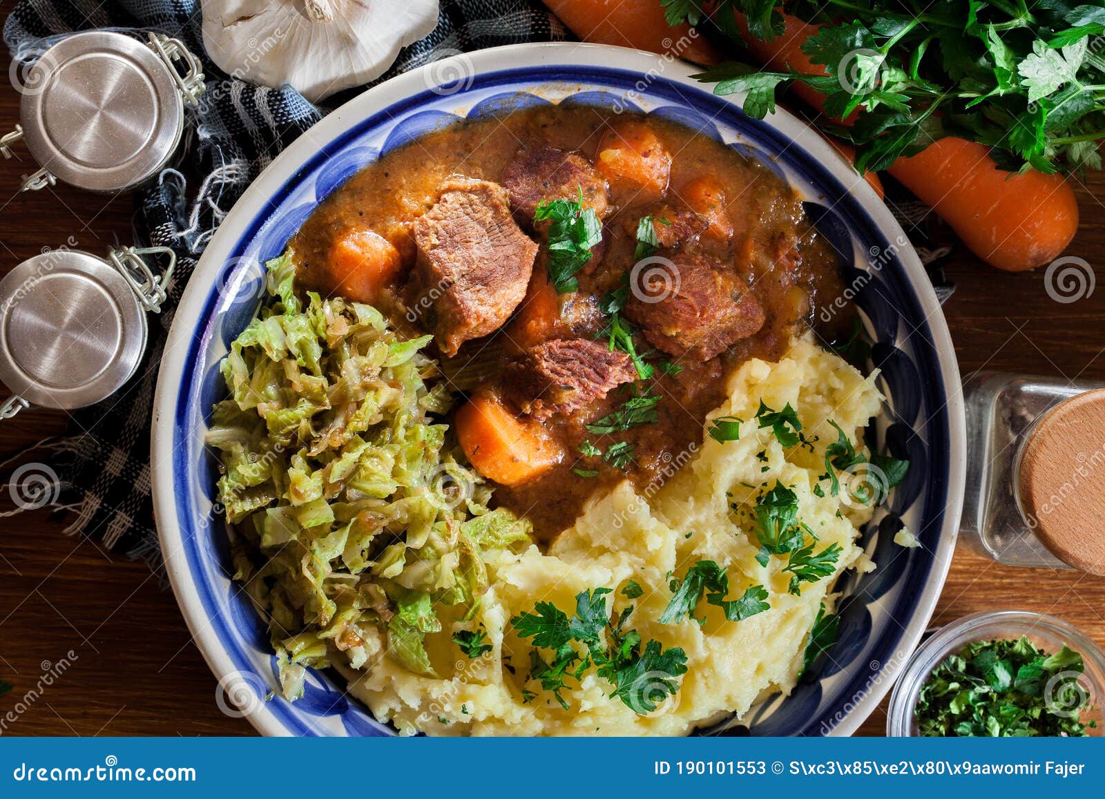 Traditional Irish Stew Served with Potatoes and Cabbage Stock Image ...