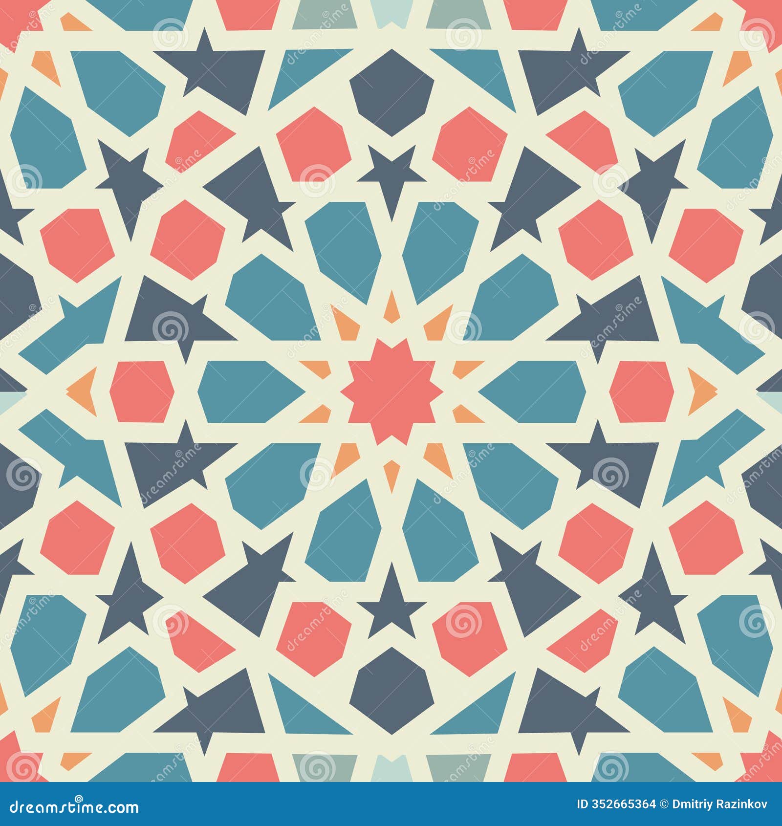 A Traditional Islamic Geometric Pattern Featuring Repeating Star Shapes ...