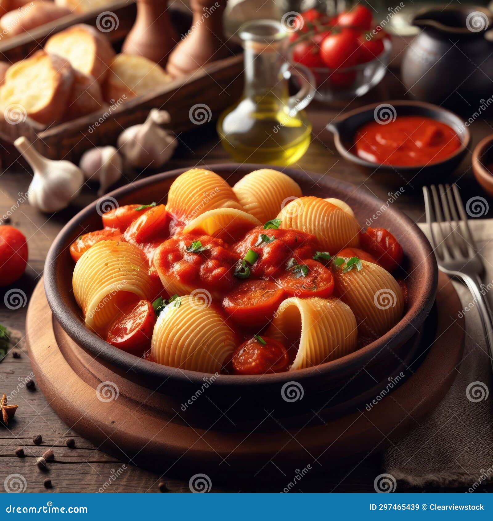 Traditional Italian Conchiglie with Tomato Sauce Stock Illustration ...