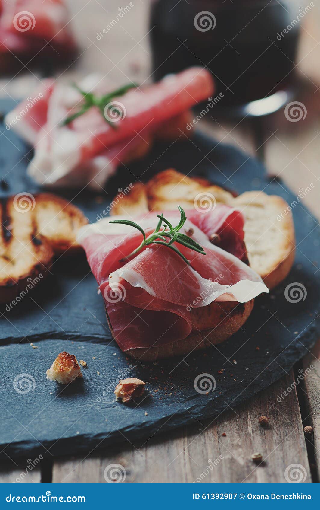 Traditional Italian Crostini with Ham and Wine Stock Image - Image of ...