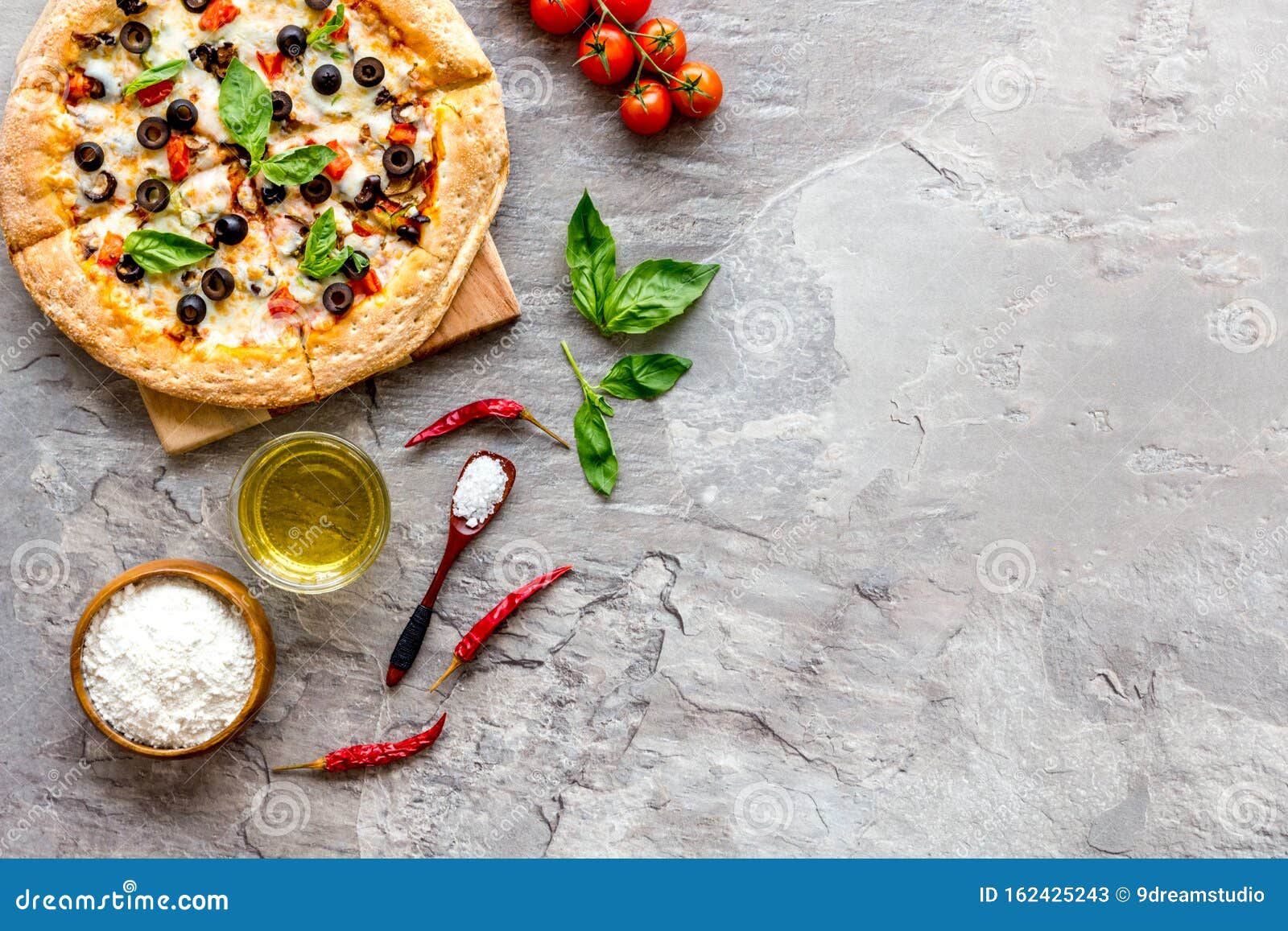 Traditional Italian Food: Pizza on Grey Background Top View Copy Space ...