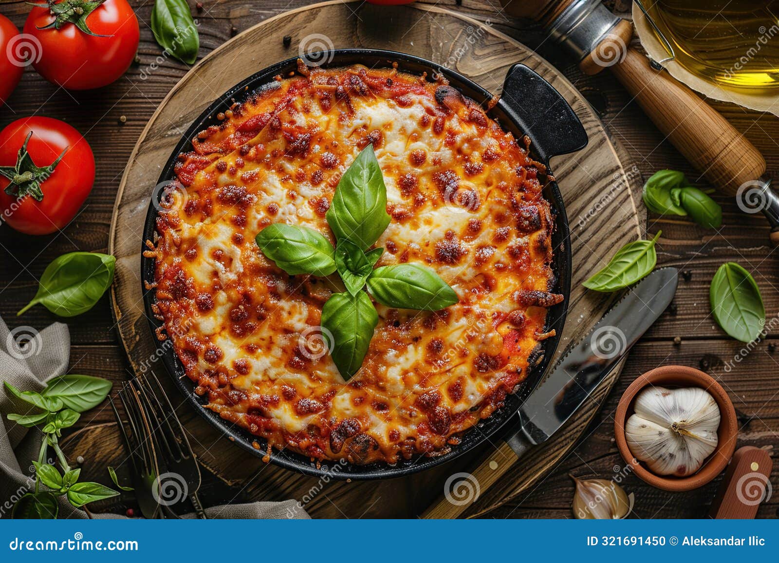 Traditional Italian Lasagna. Top View Composition Stock Photo - Image ...