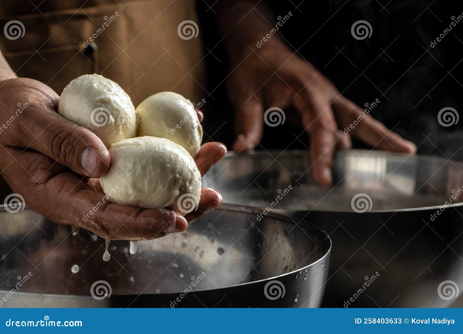 Traditional Italian Mozzarella in Hand. Cheesemaker, Showing Freshly ...