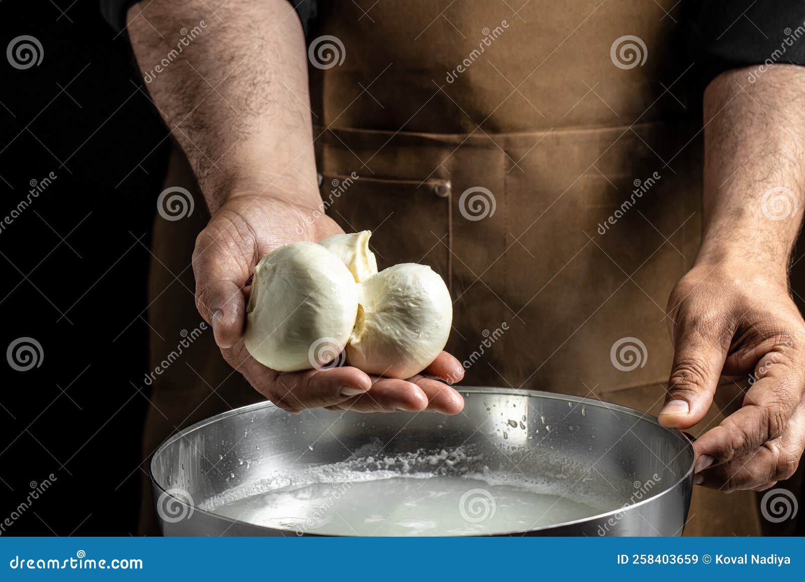 Traditional Italian Mozzarella in Hand. Cheesemaker, Showing Freshly ...