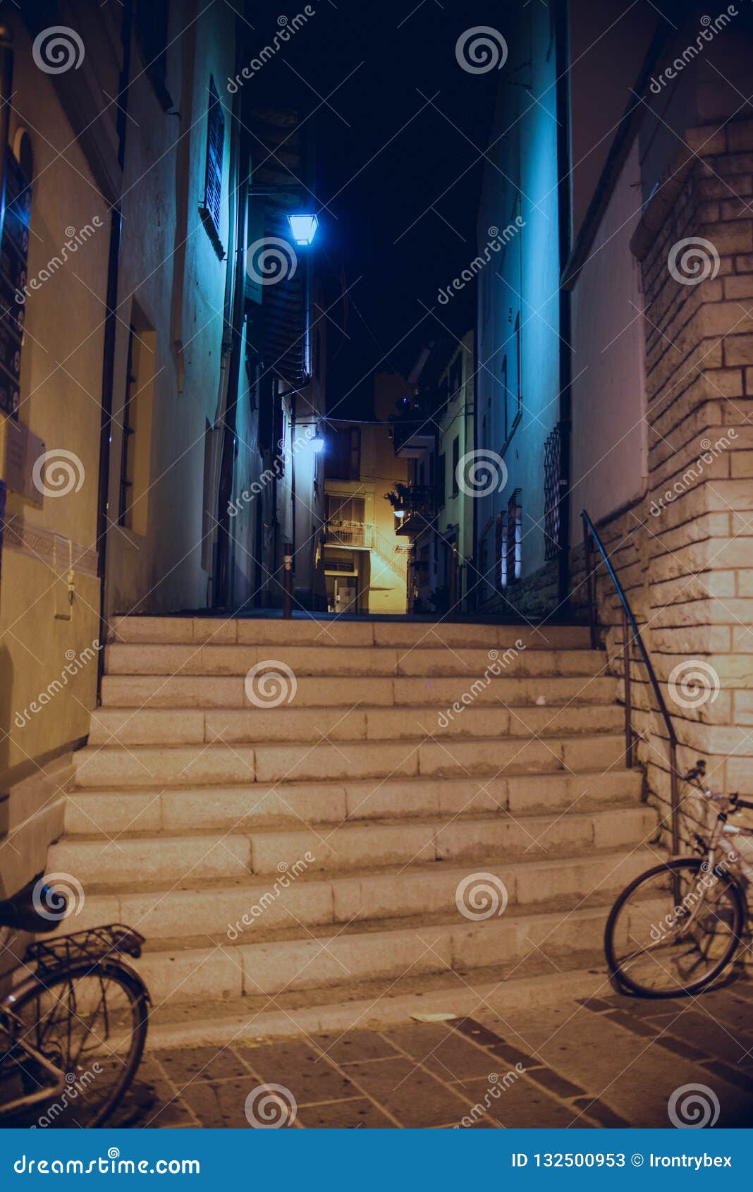 Traditional Italian Street at Night Stock Image - Image of streetlights ...