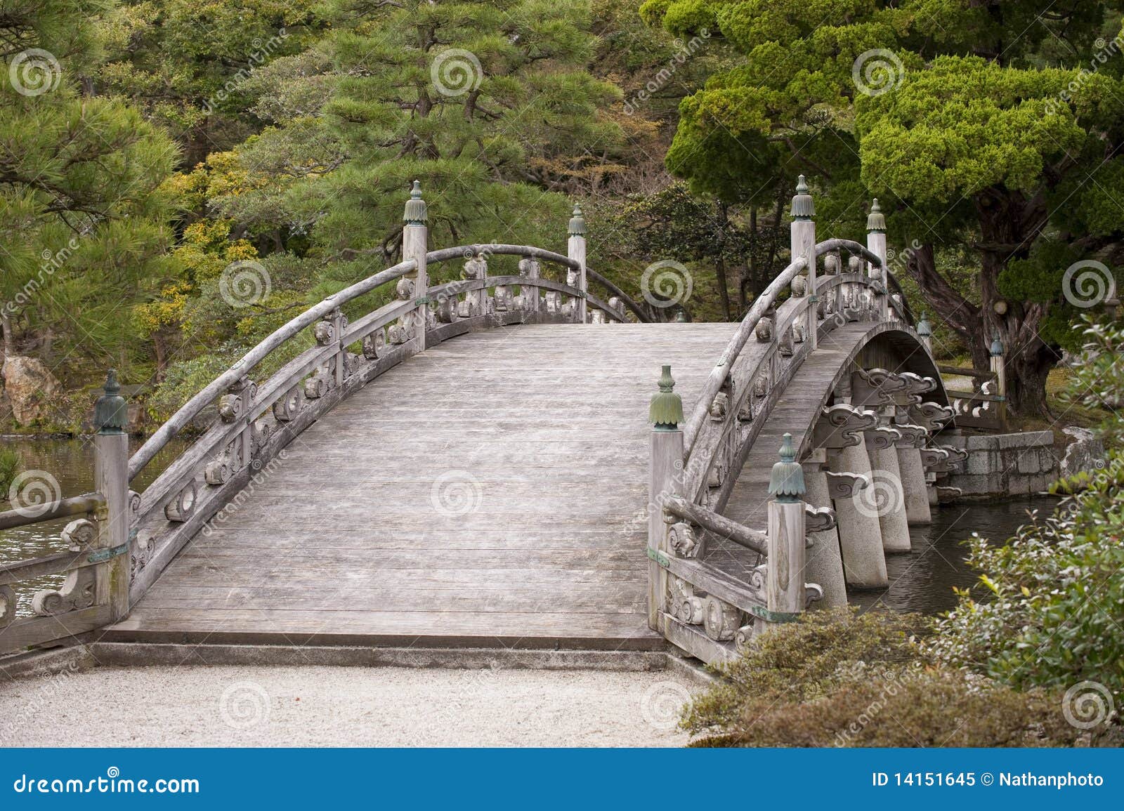 Traditional Japanese Arched Bridge Stock Image - Image of landscaped ...