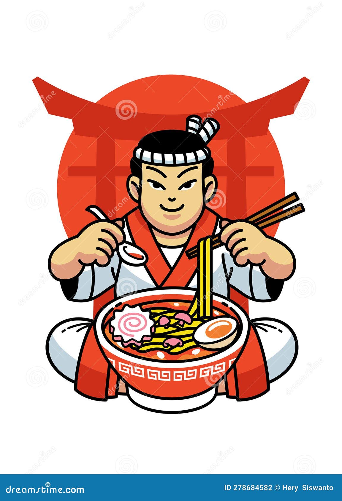 Traditional Japanese Chef Mascot Eats the Ramen Noodle Stock Vector ...