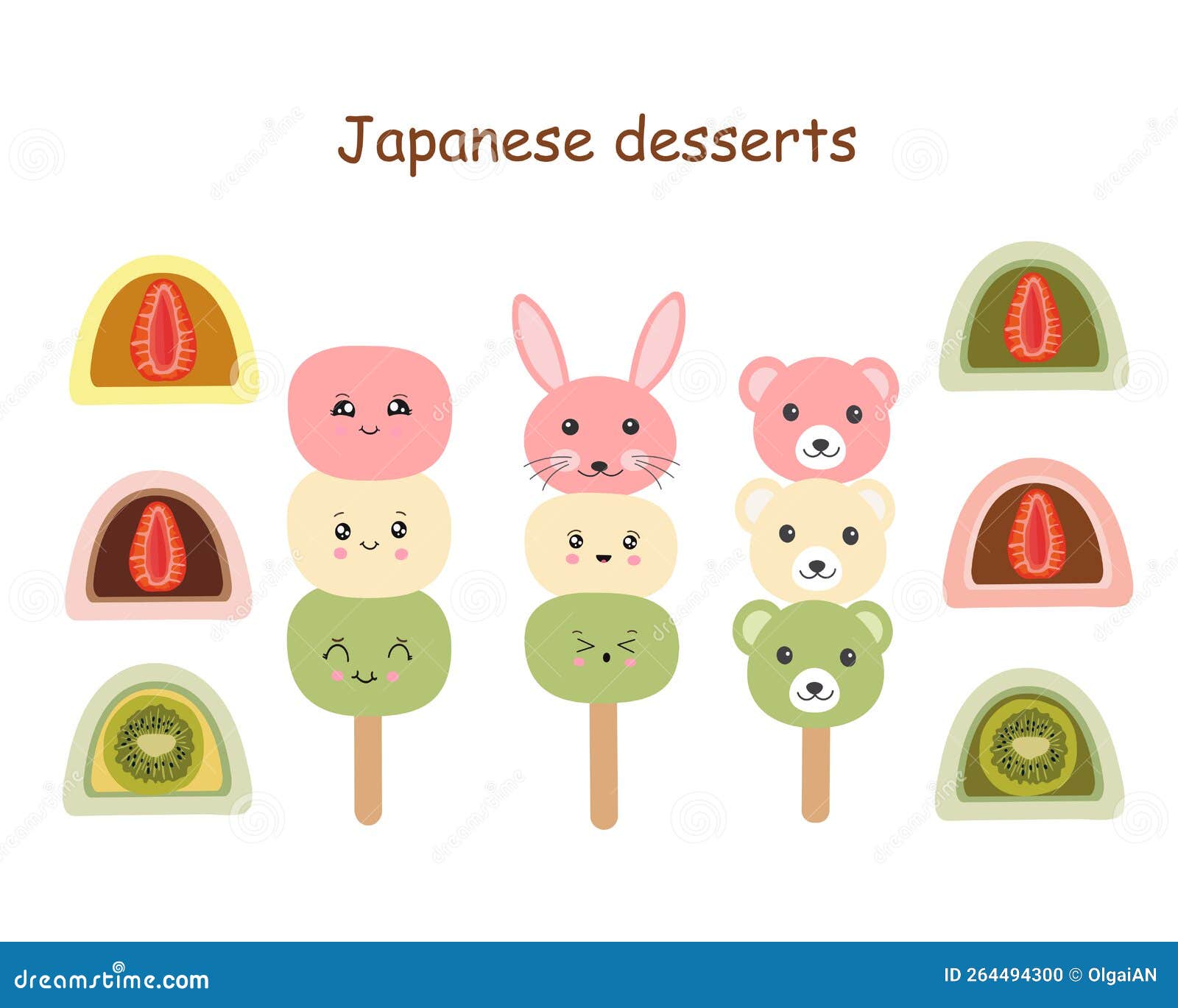 Traditional Japanese Dessert Dango and Daifuku. Vector Illustration ...