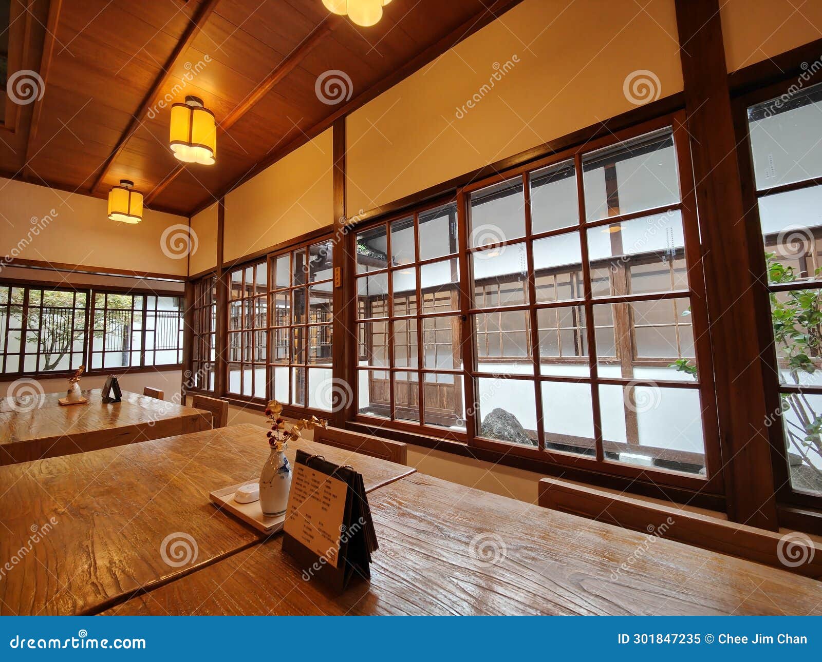 Traditional Japanese Dining Area Wooden Structure Stock Image - Image ...