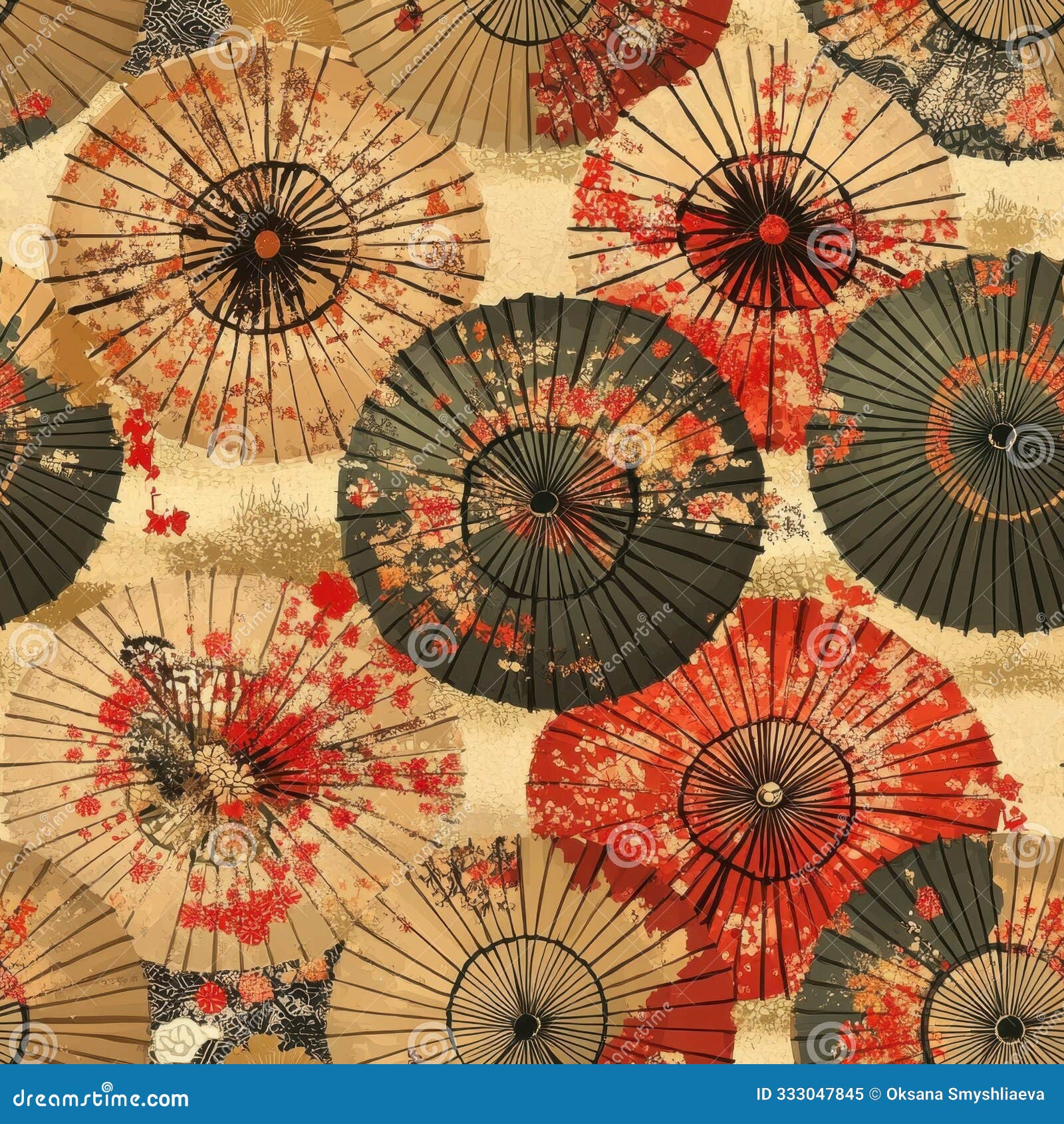 Traditional Japanese Fans Pattern on Vintage Background Stock Image ...