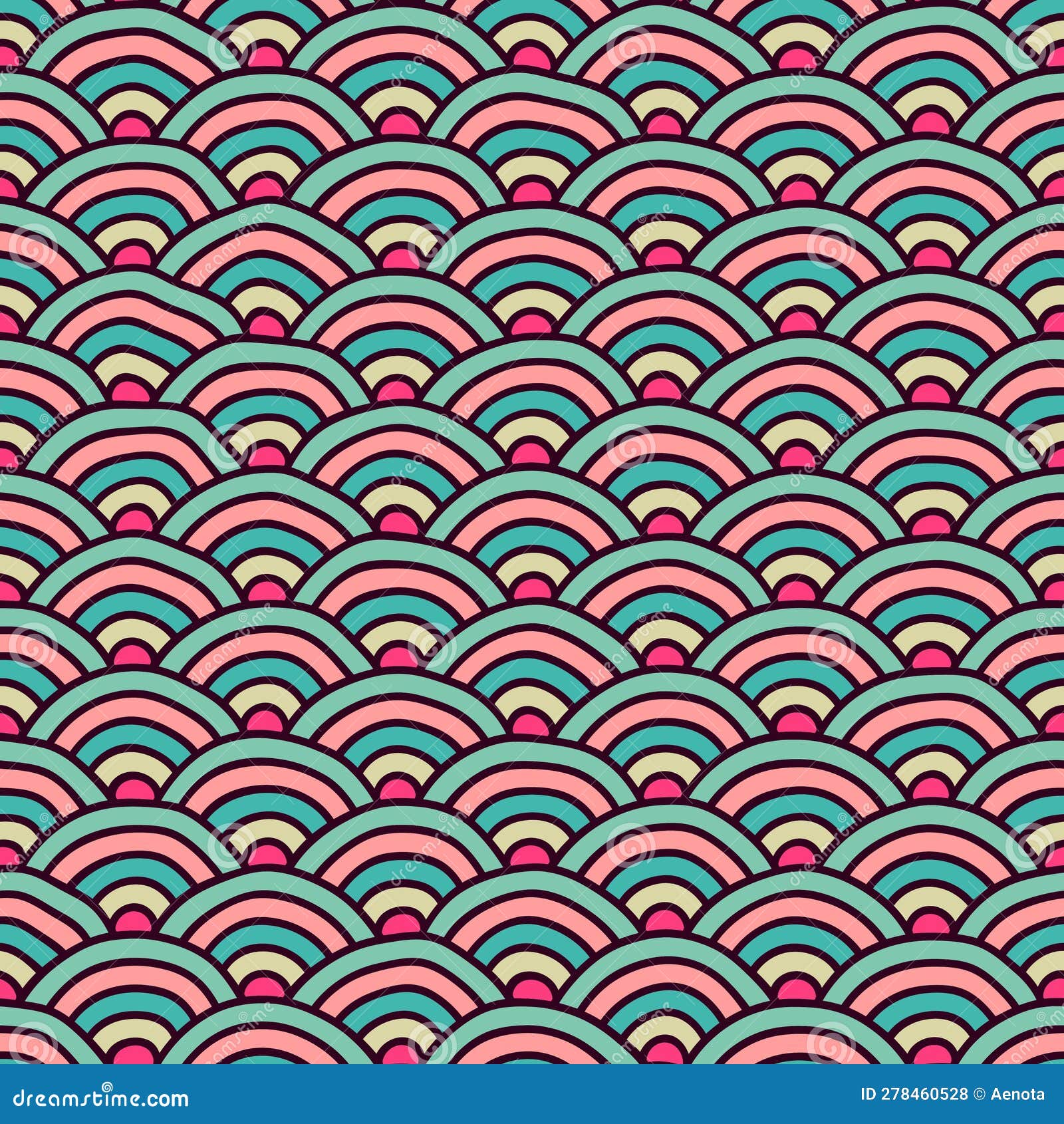 Traditional Japanese Folk Seigaiha Pattern Vector Seamless Background ...