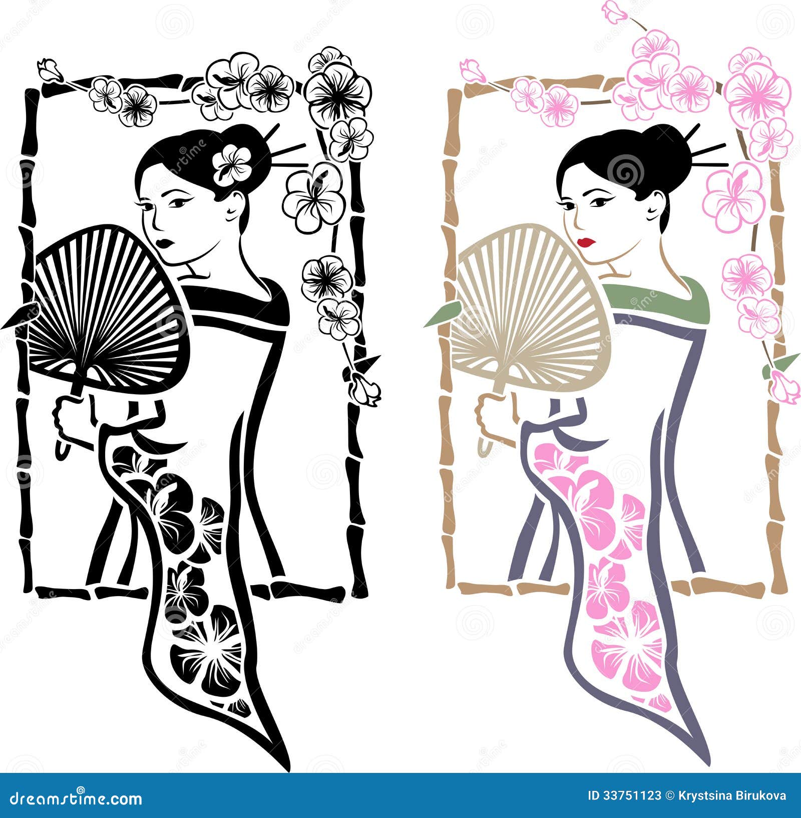 Traditional Japanese Geisha with Fan Stock Vector - Illustration of ...