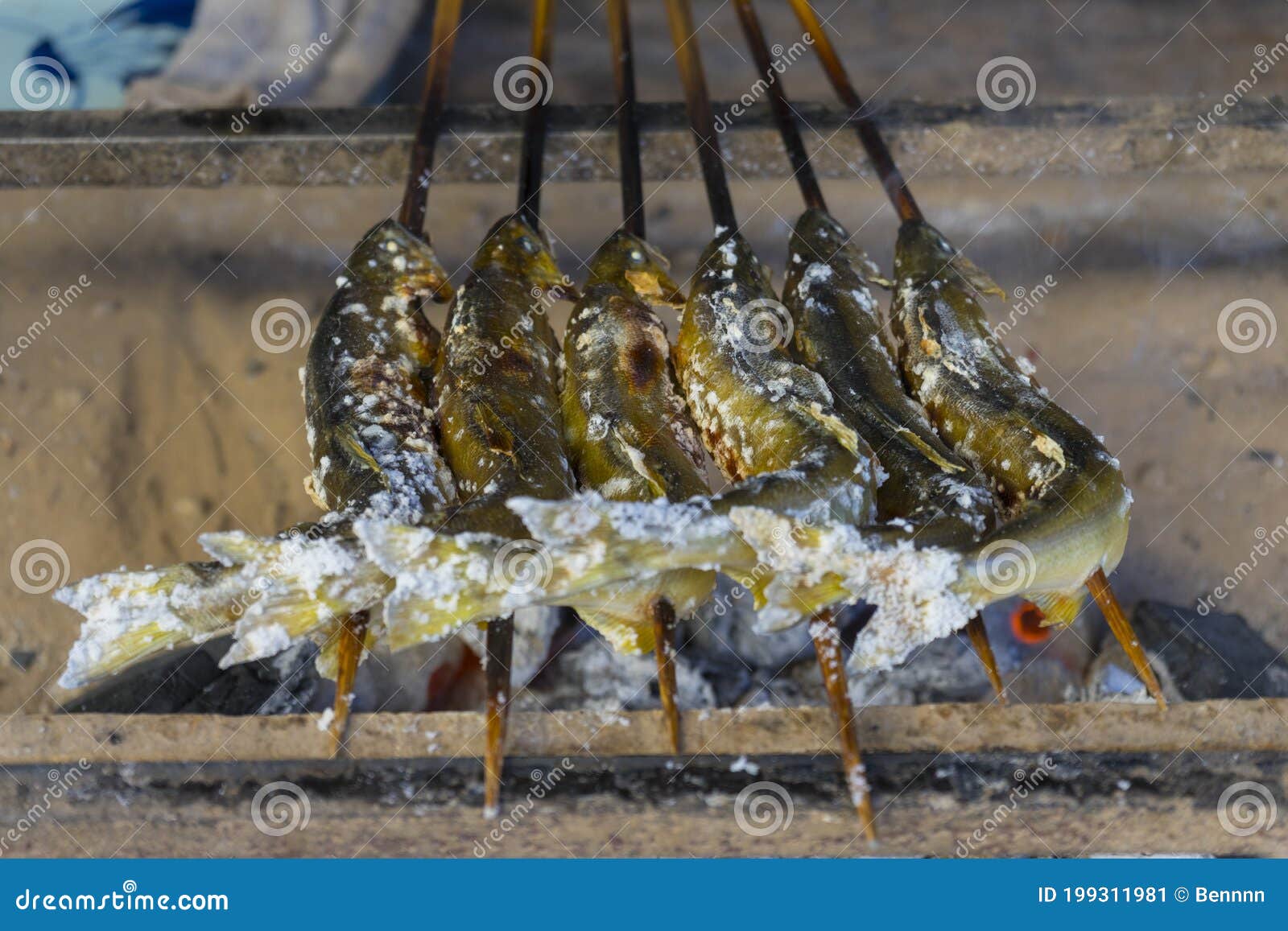 Traditional Japanese Grilled Fish on the Sticks Stock Image - Image of ...