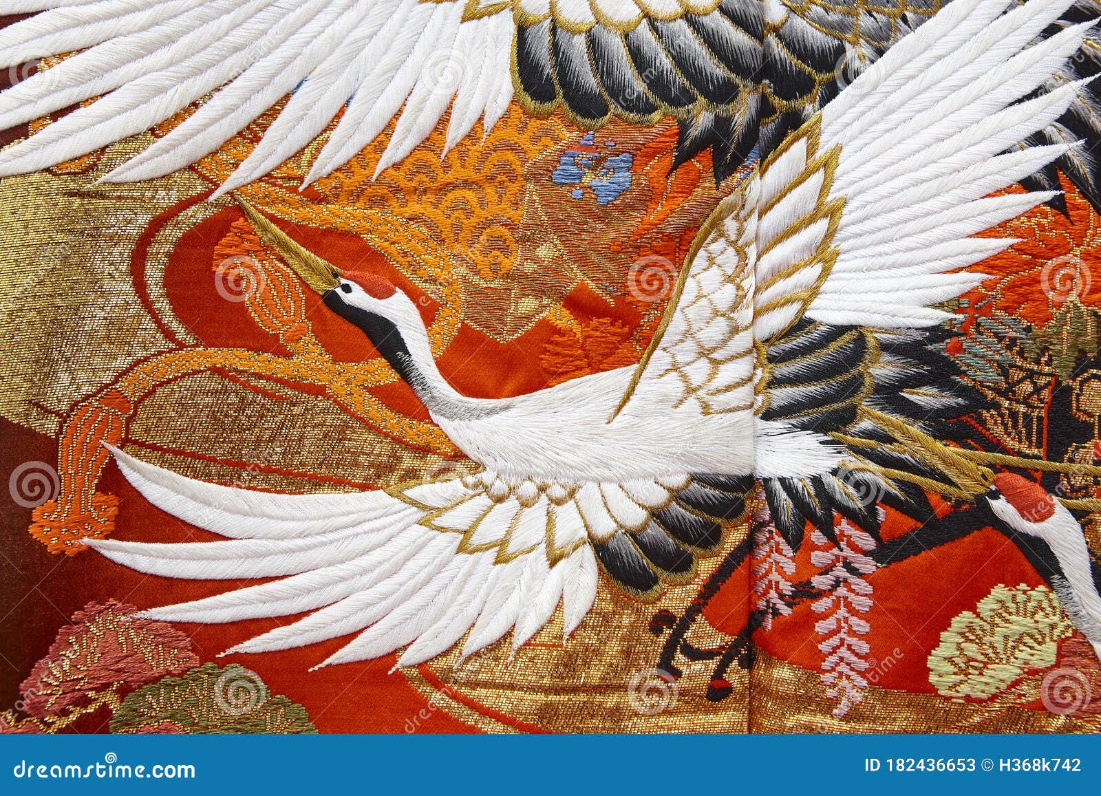 Traditional Japanese Kimono Textile Pattern Style with Crane Element ...