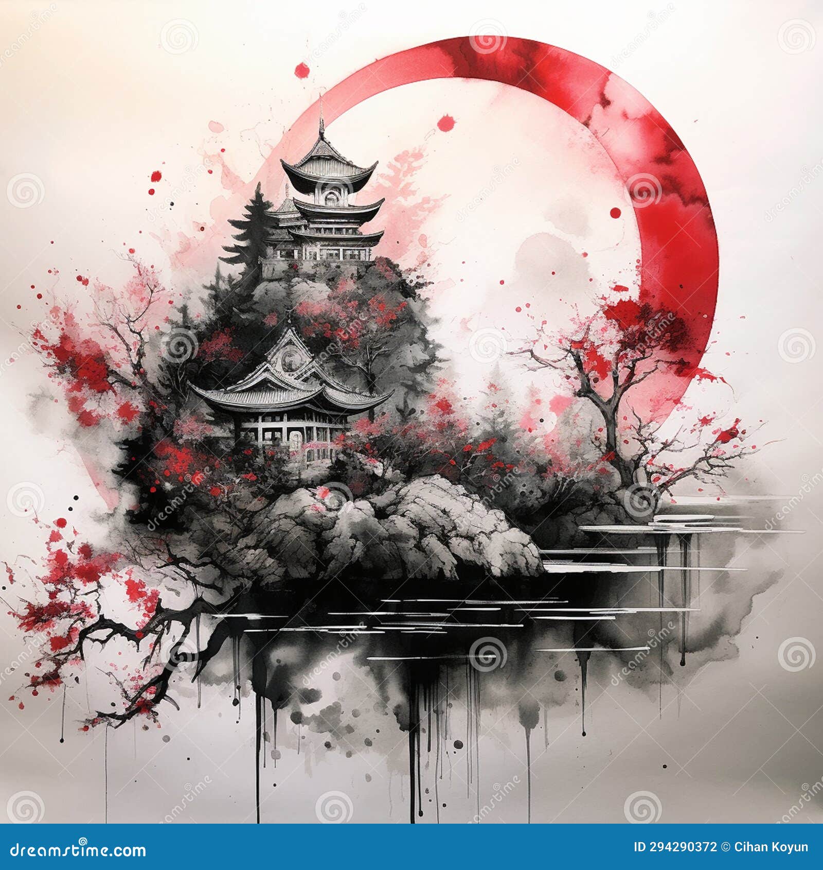 Traditional Japanese Mastery Sumi-e Hand-Drawn Stock Photo - Image of ...