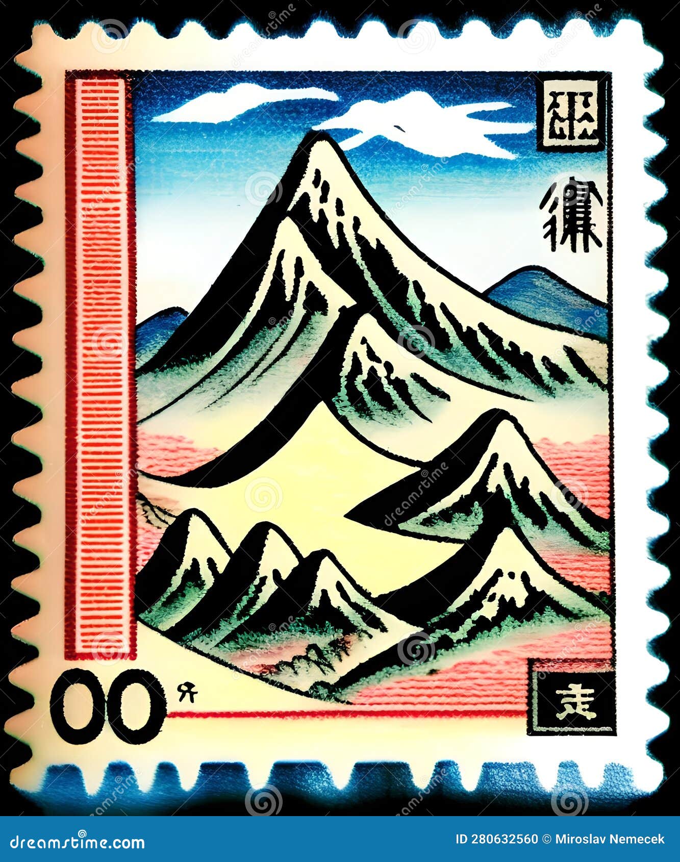 Traditional Japanese Post Stamp, Generative AI Illustration Stock ...