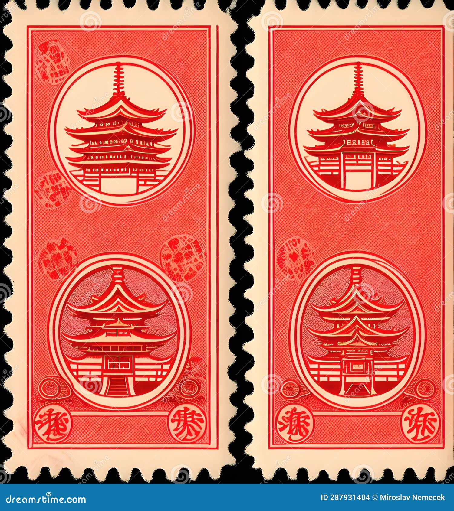 Traditional Japanese Post Stamp, Generative AI Illustration Stock ...