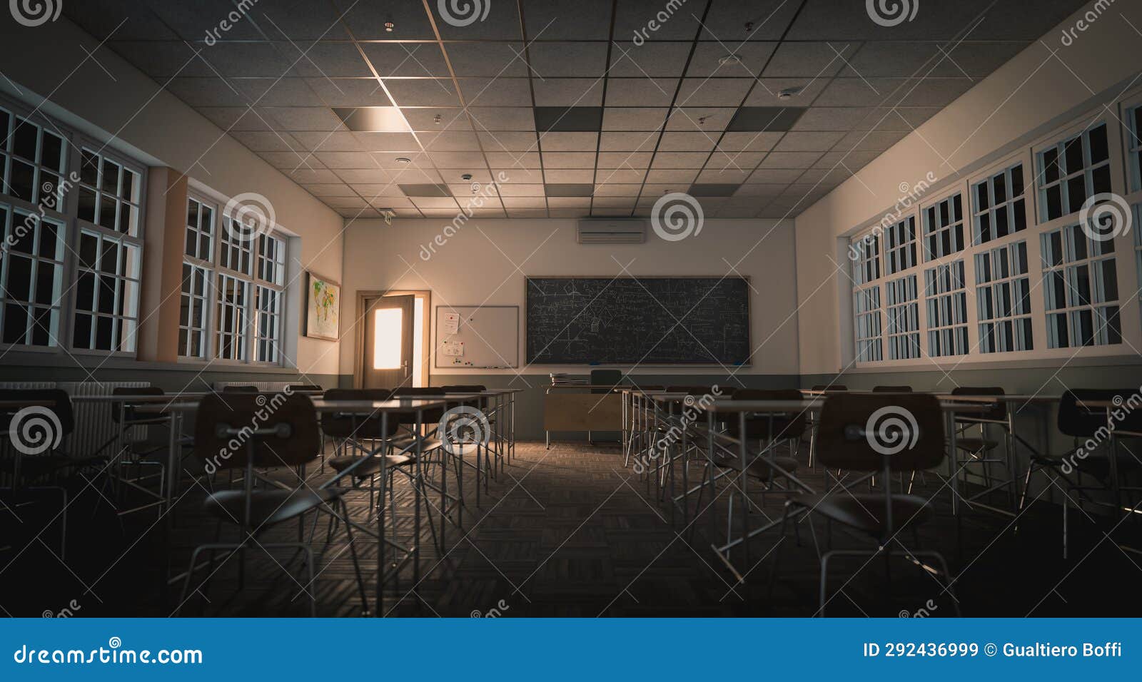 Traditional Japanese School Classroom Interior at Night Stock ...