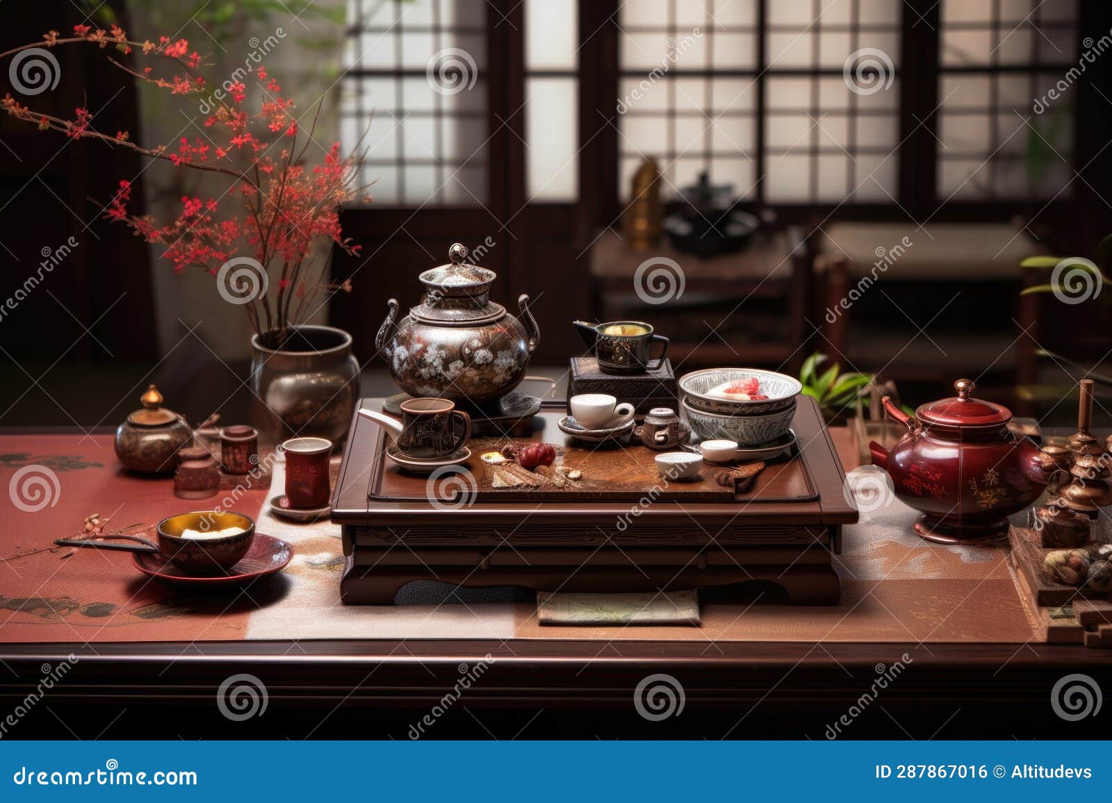 Traditional Japanese Tea Ceremony Set on a Table Stock Illustration ...