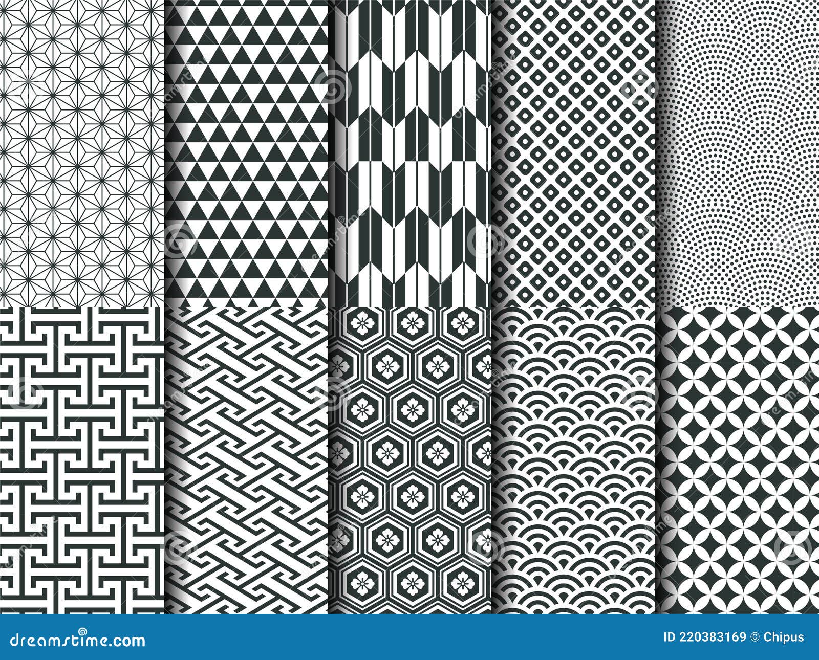 Traditional Japanese Wave Patterns, Japanese Geometric Patterns. Stock ...