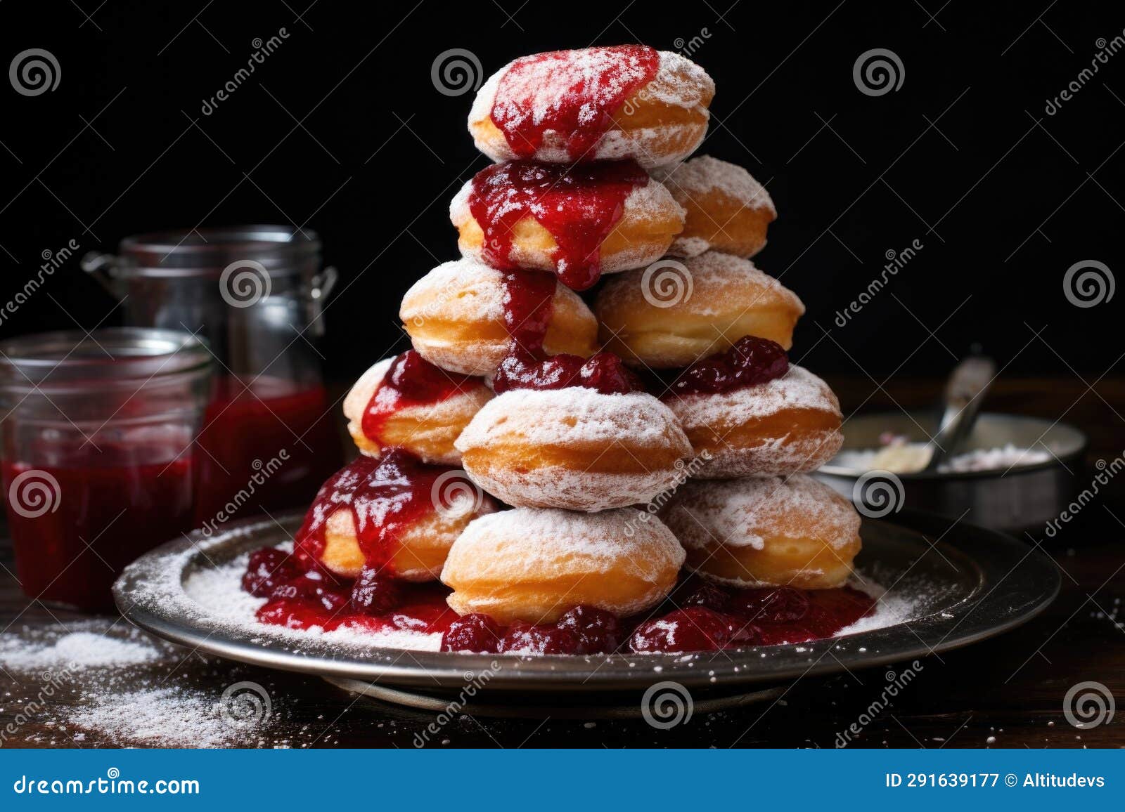Traditional Jelly-filled Doughnuts Stacked on a Tray Stock Image ...
