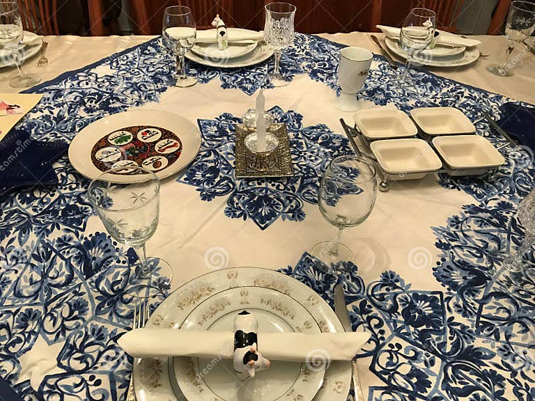 Traditional Jewish Passover Dinner Table Setting Stock Photo - Image of ...