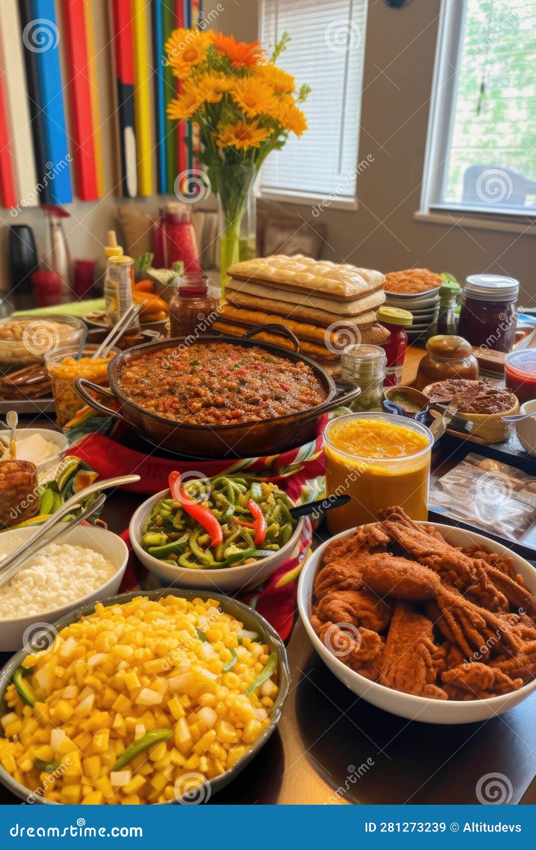Traditional Juneteenth Food Spread on a Table Stock Illustration ...