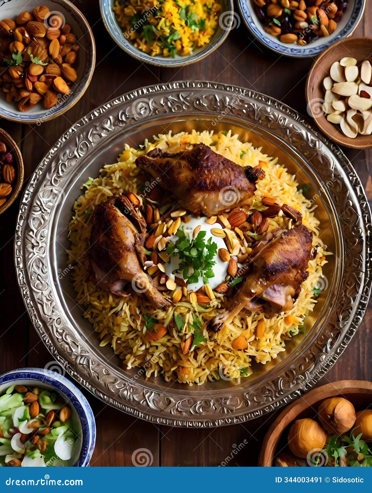 Kabsa - Traditional Arabic Dish - White Rice With Chicken, Hand Drawing ...
