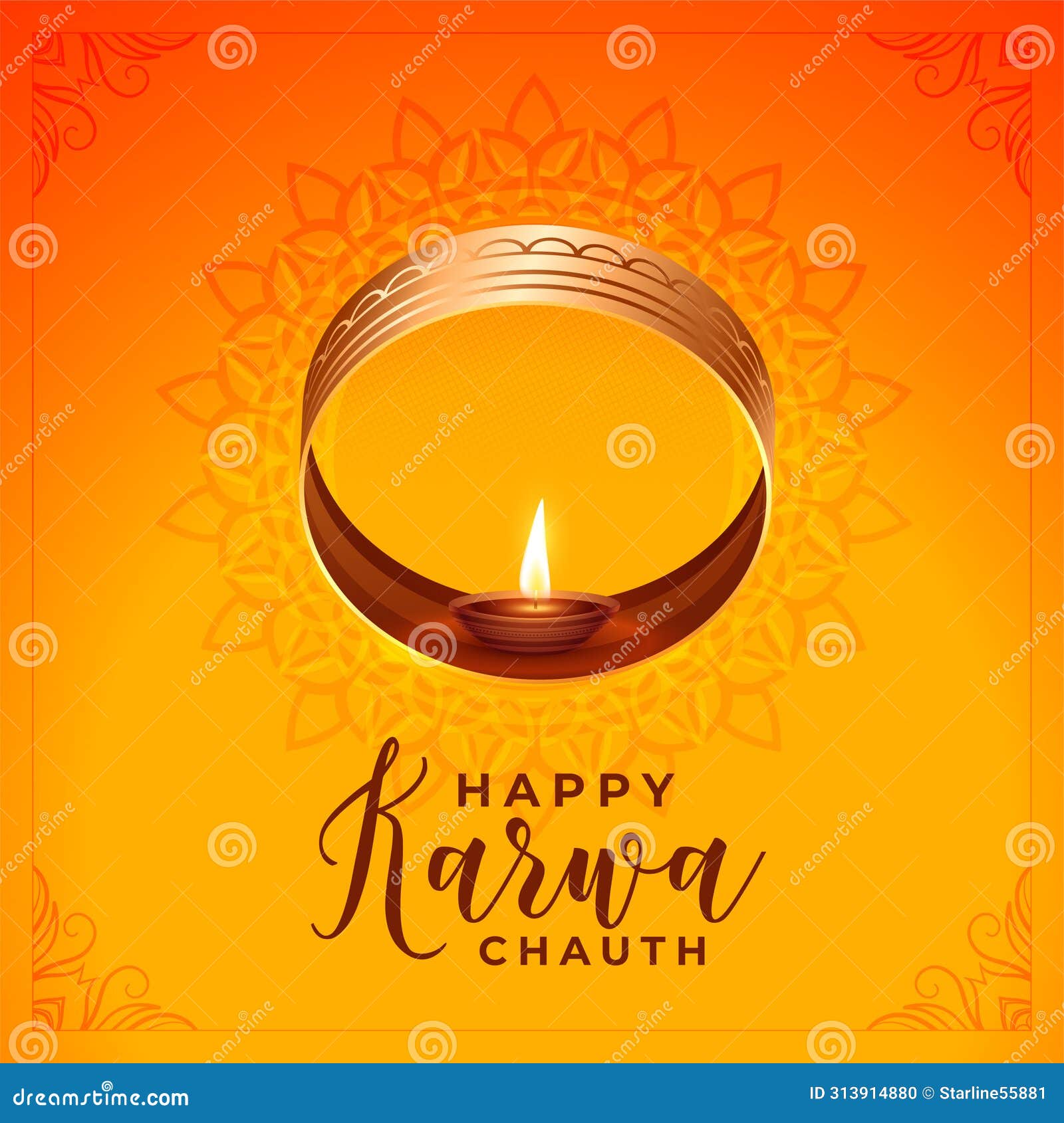 Traditional Karwa Chauth Greeting with Sieve and Diya Vector Stock ...