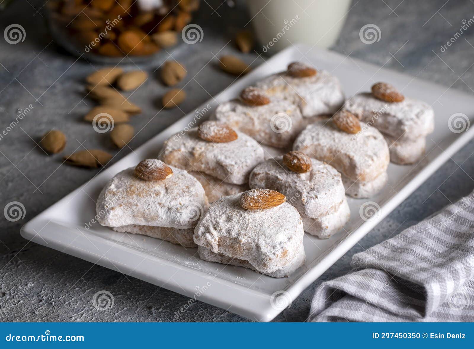 Traditional Kavala Cookies with Almond Stock Photo - Image of sugar ...