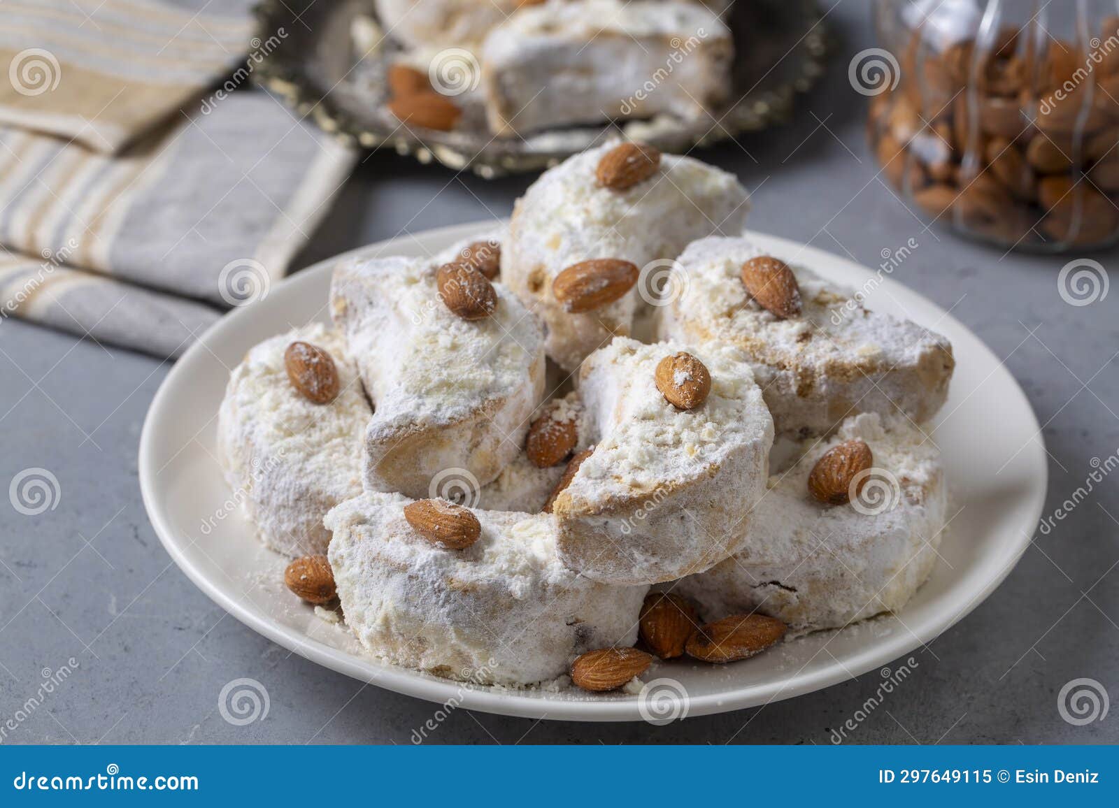 Traditional Kavala Cookies with Almond Stock Image - Image of food ...