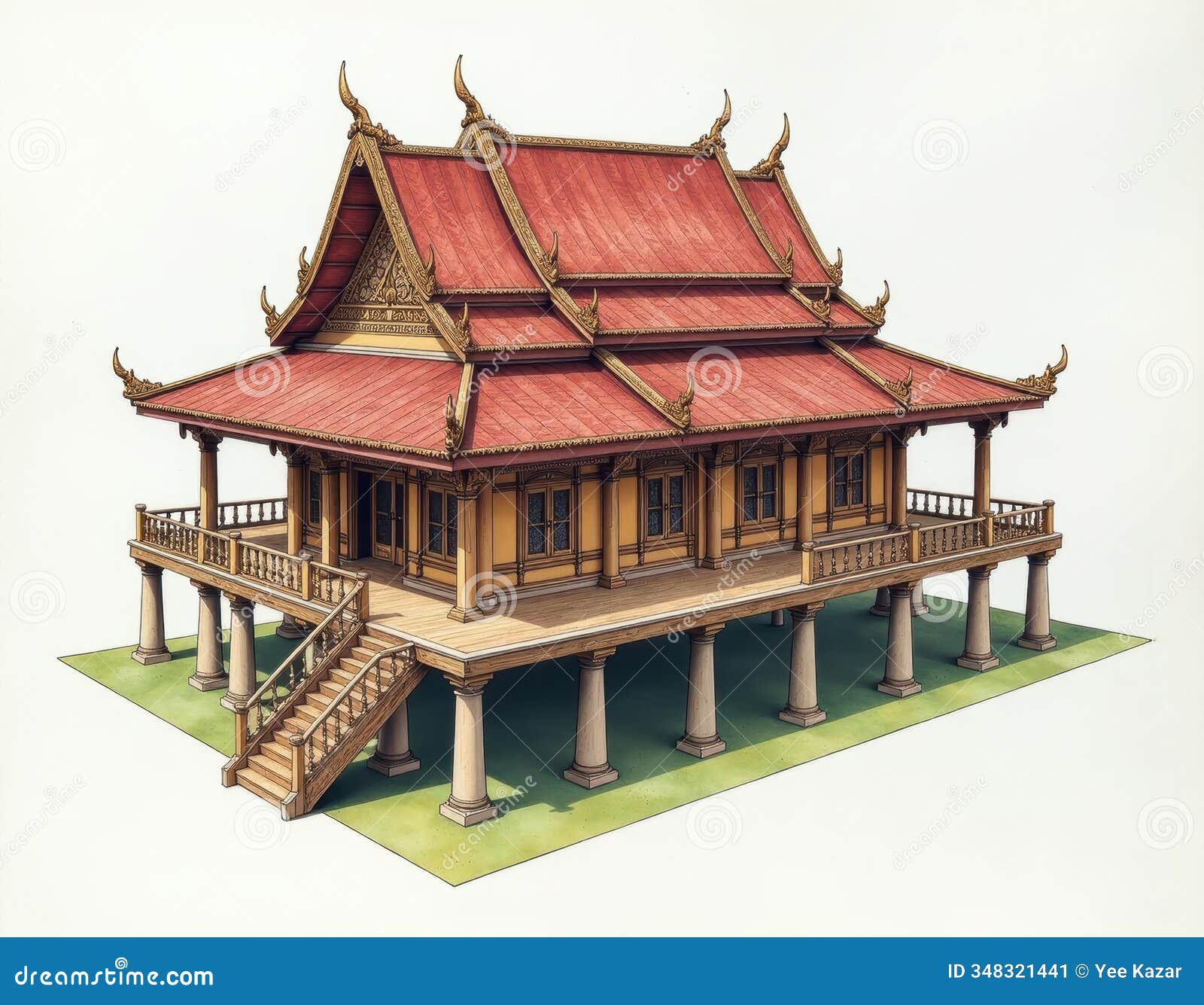 Traditional Khmer Architecture Elevated House Illustration Stock ...