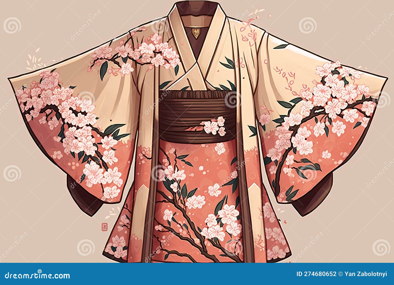 Traditional Kimono with Cherry Blossom Pattern. Generative AI Stock ...