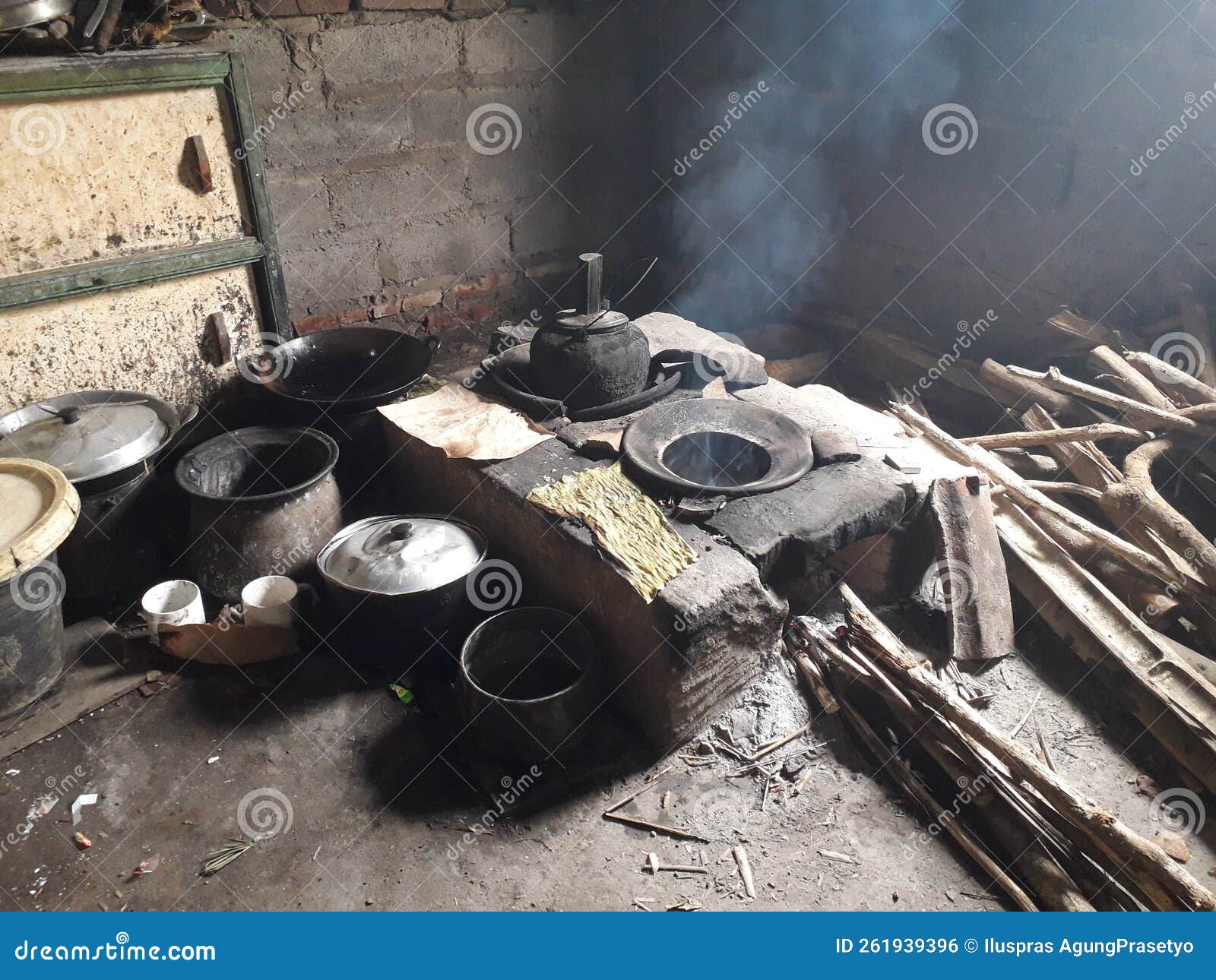 Traditional Kitchen on the Island of Java with a Stone Stove and Fuel ...