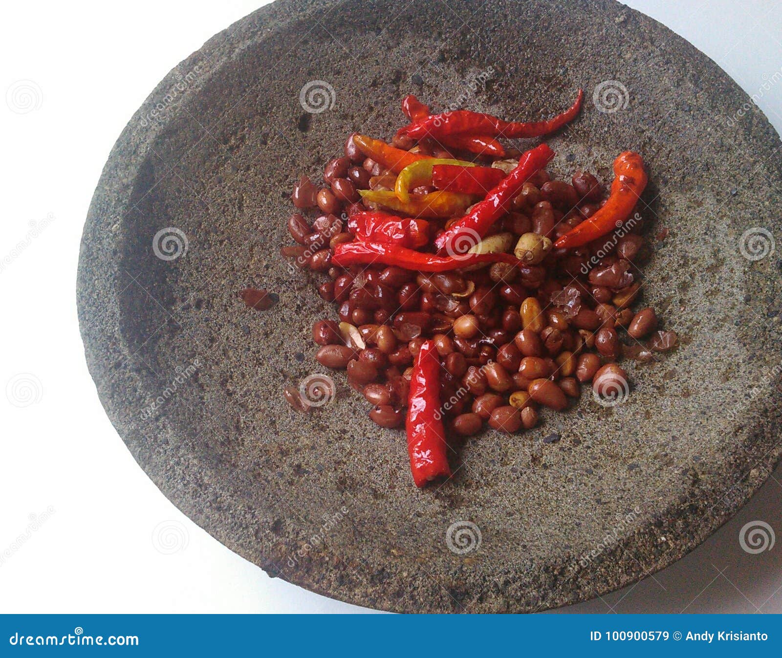 Fried Nut and Chilli in Mortar Stone Stock Image - Image of stone ...