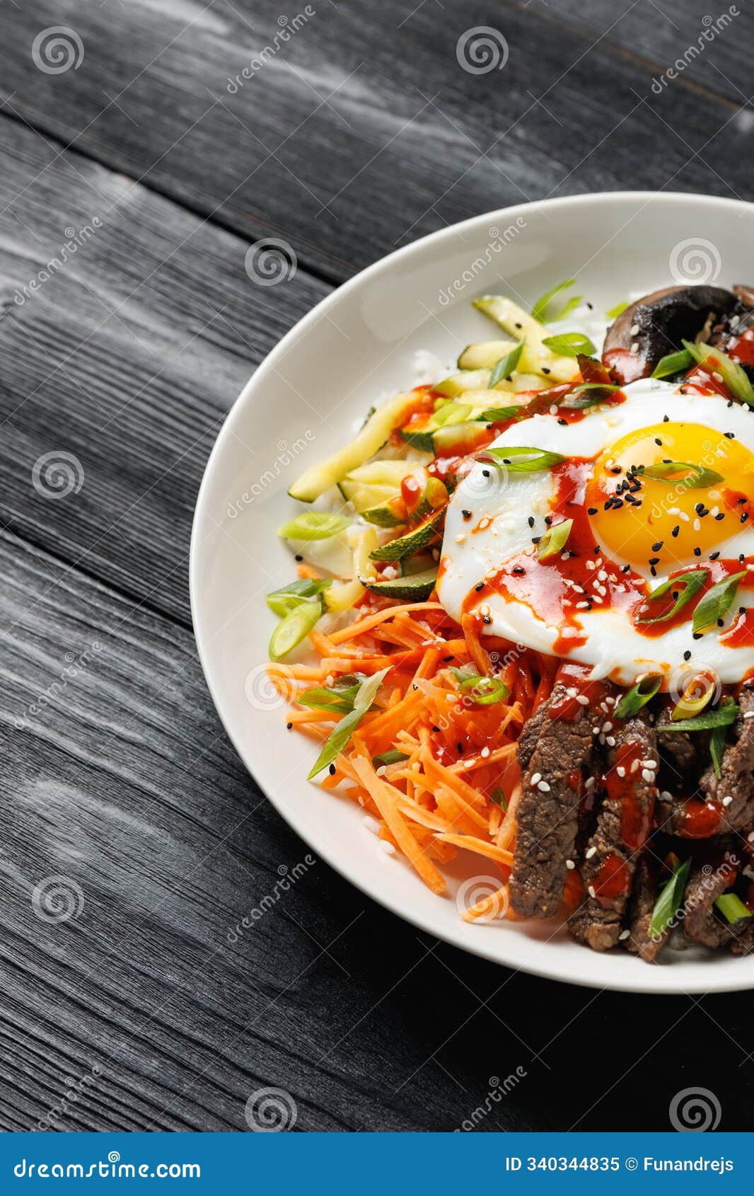 Traditional Korean Dish Bibimbap with Rice, Vegetables Beef and Egg in ...