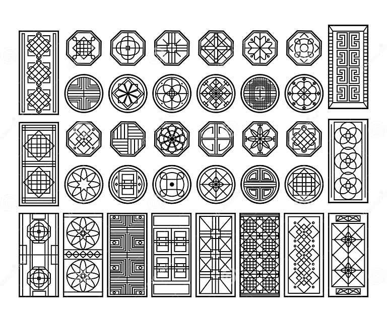 Traditional Korean Window Pattern. Circle Ornament, Rectangular ...