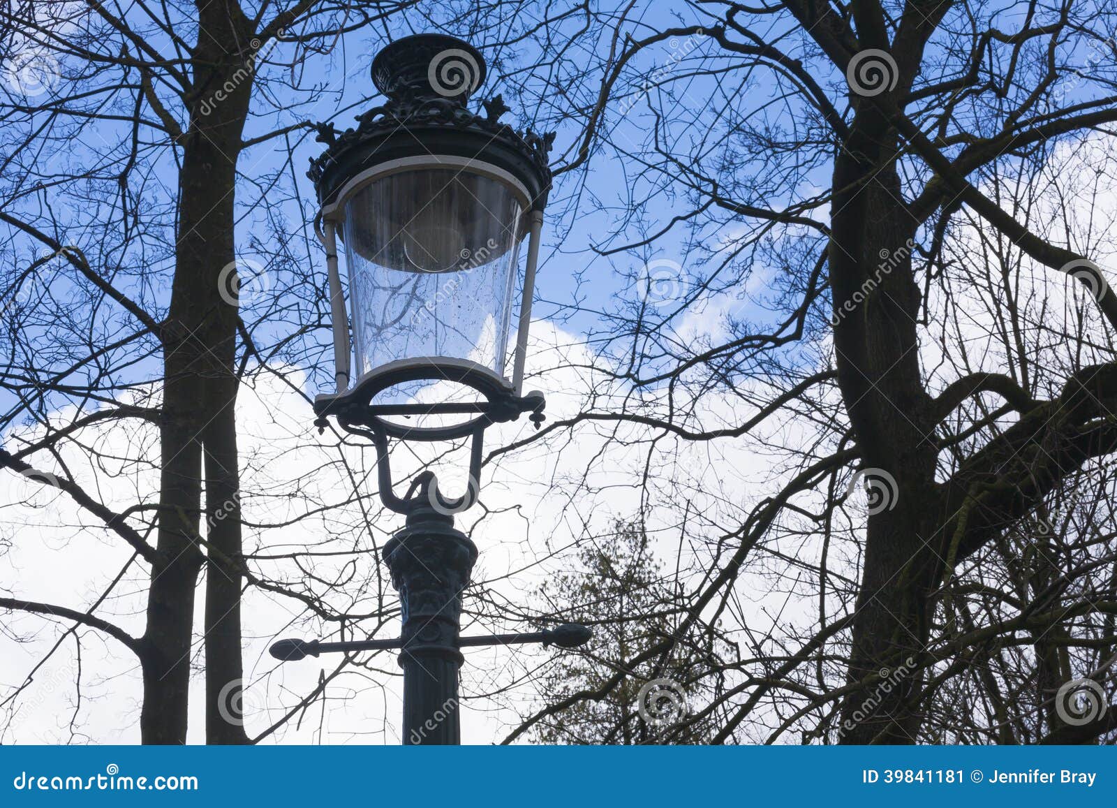 Traditional Lampost with Trees and Blue Sky Stock Image - Image of park ...