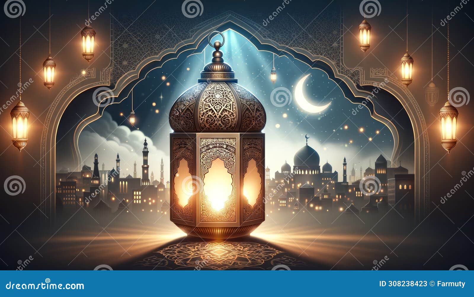 Traditional Lantern Illuminating Ramadan Night with Intricate Patterns ...