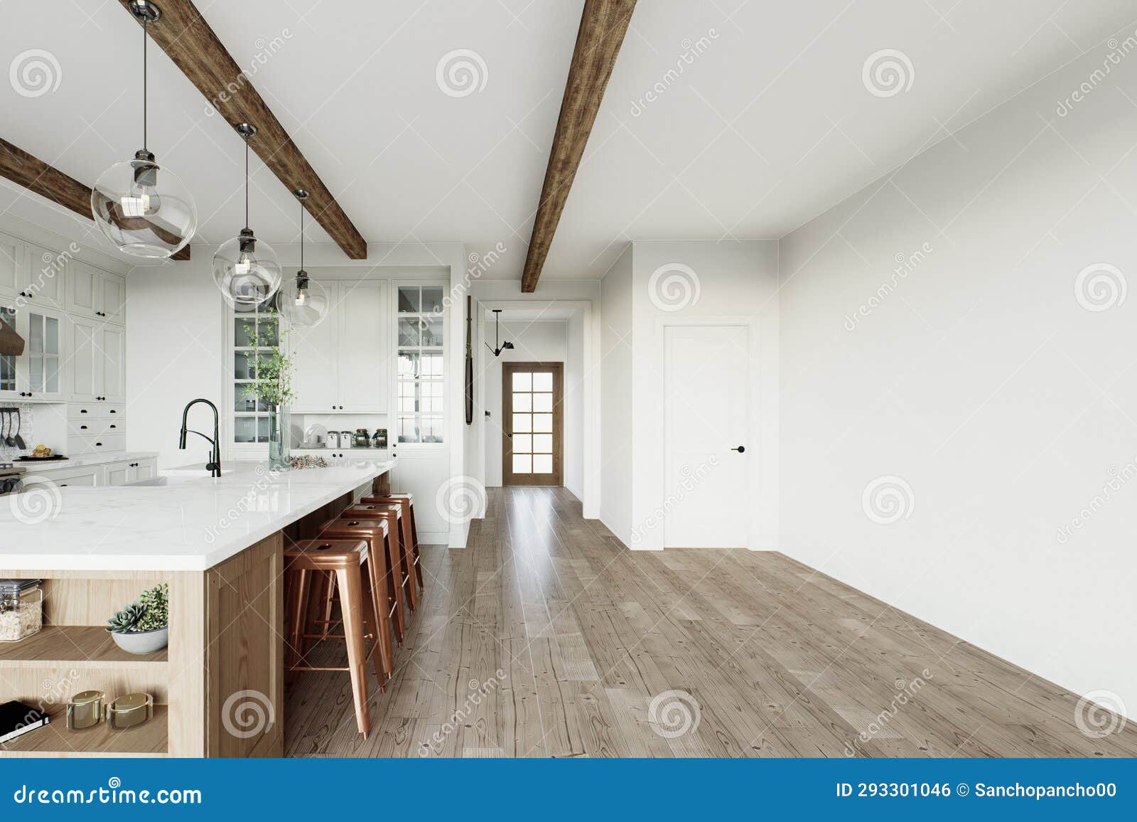 Kitchen Interior with Empty Area and Front Door. Stock Illustration ...