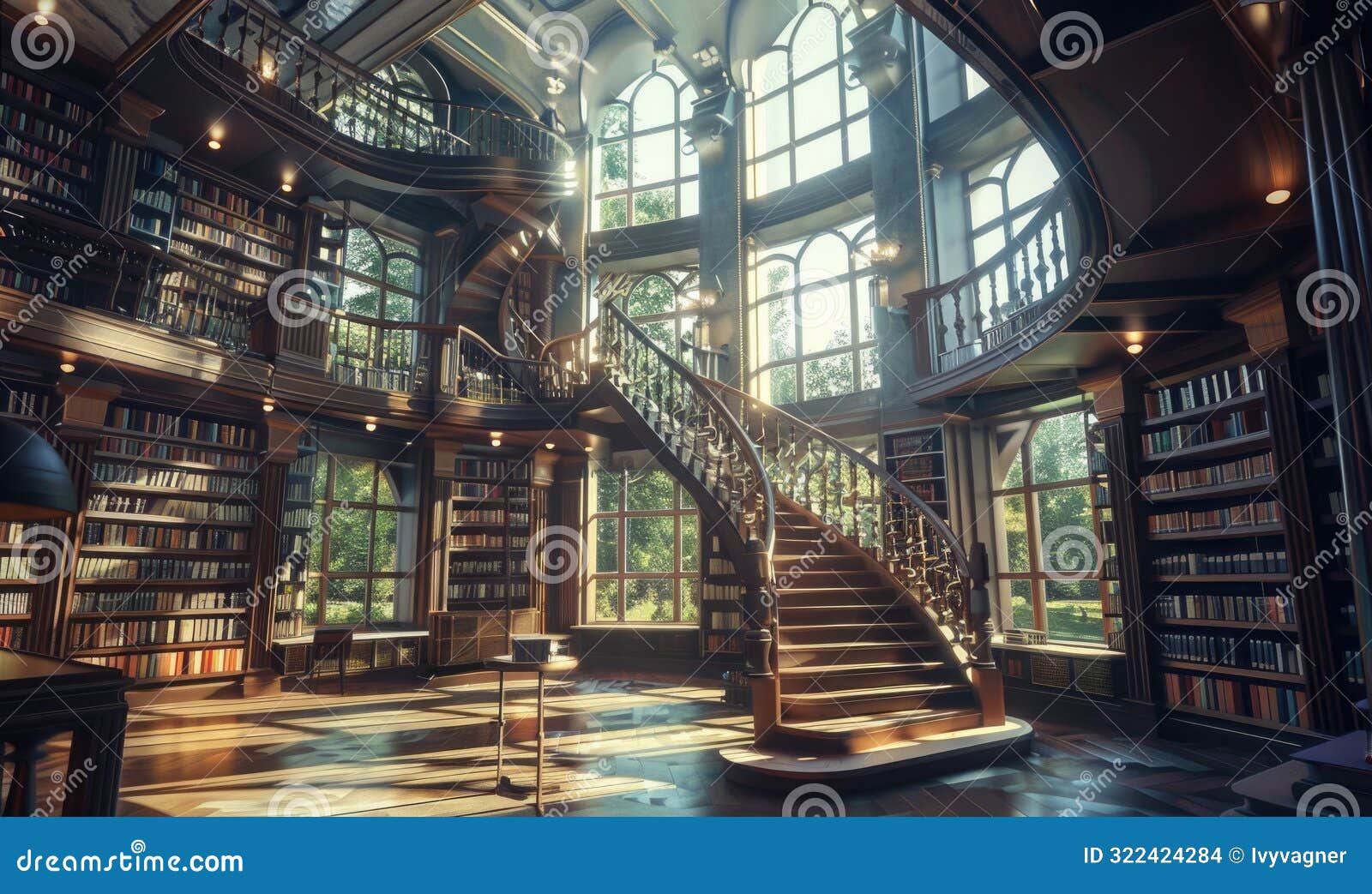 Traditional Library Setting with a Spiral Staircase Stock Photo - Image ...