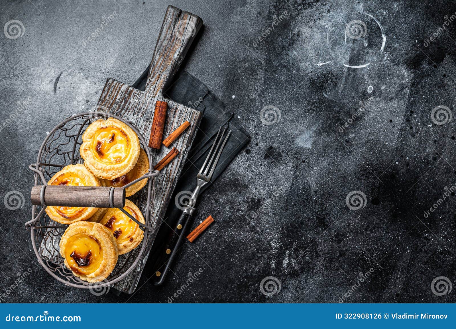 Traditional Lisbon Pasteis De Nata in a Basket. Black Background. Top ...