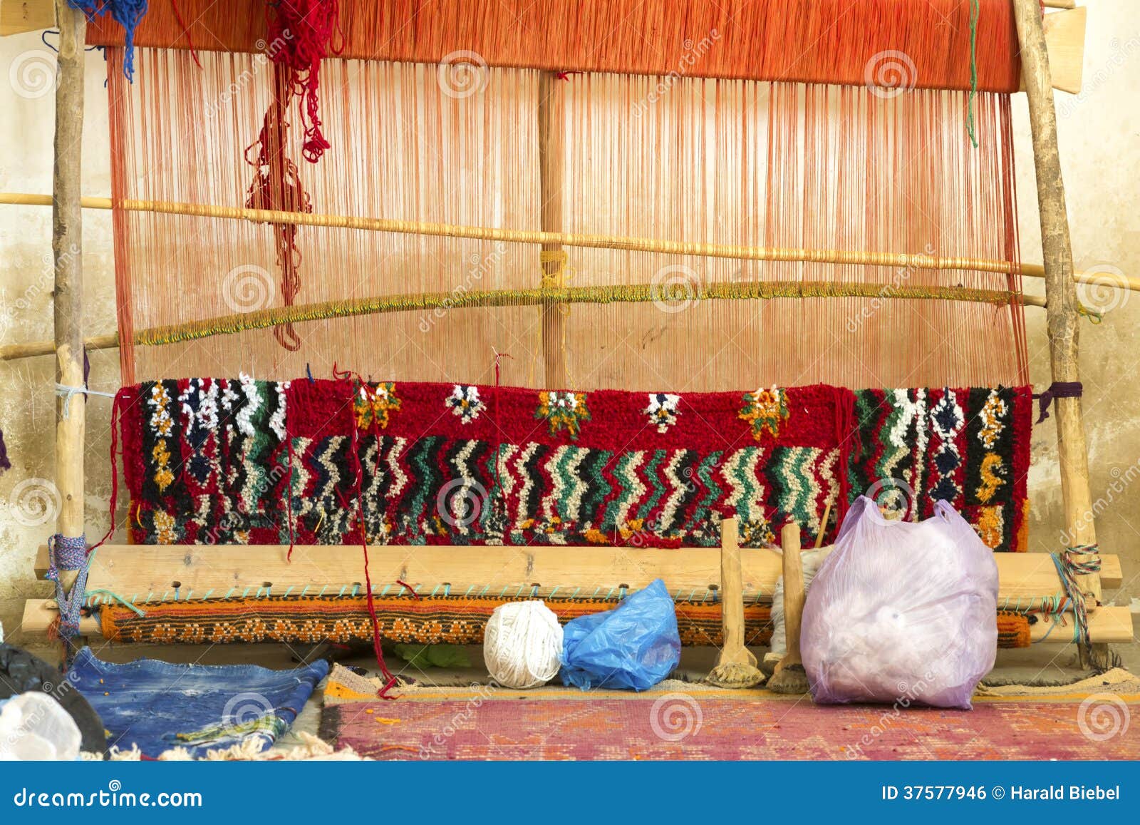 Traditional Loom in Morocco, Africa Stock Photo - Image of orange ...