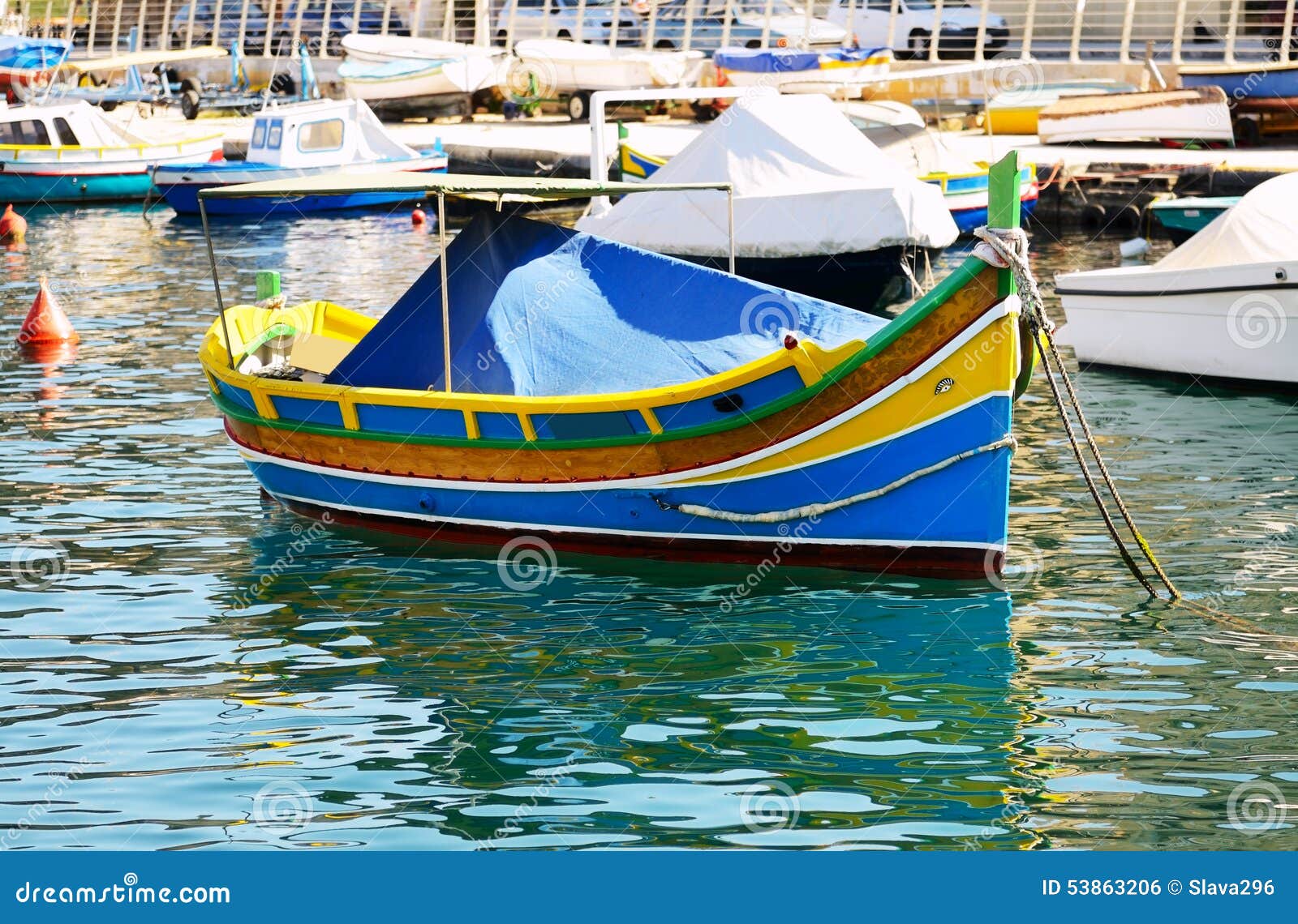The Traditional Maltese Luzzu Boat Stock Photo - Image of motor ...