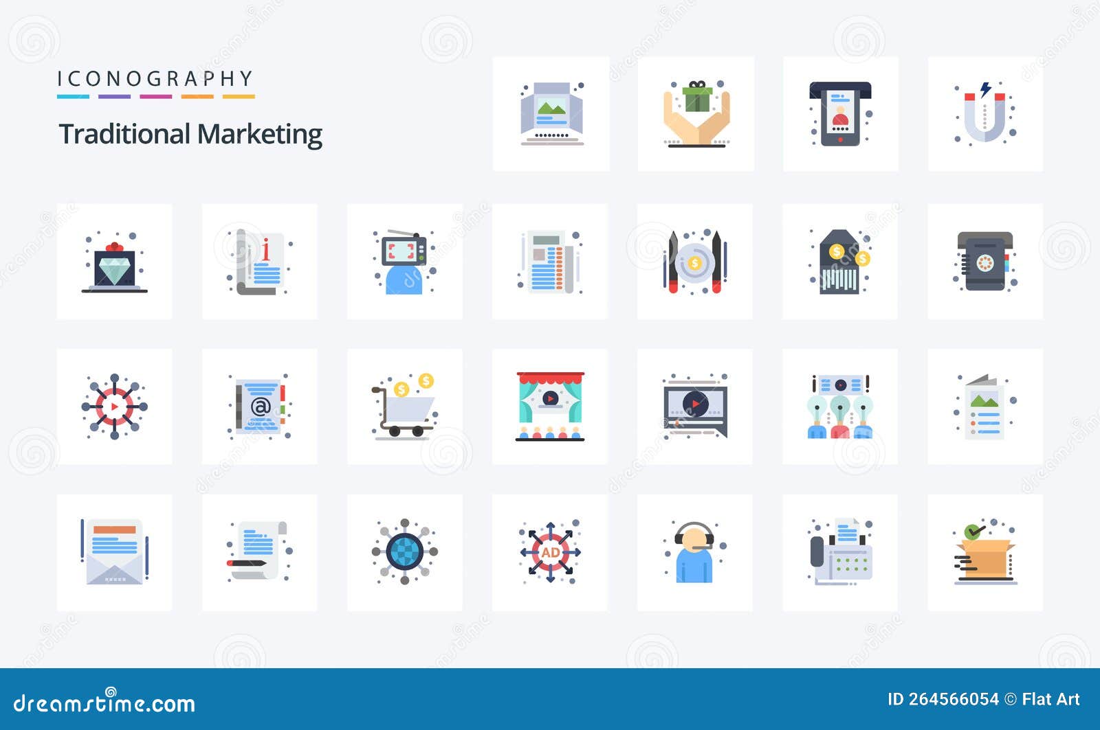 25 Traditional Marketing Flat Color Icon Pack Stock Vector ...
